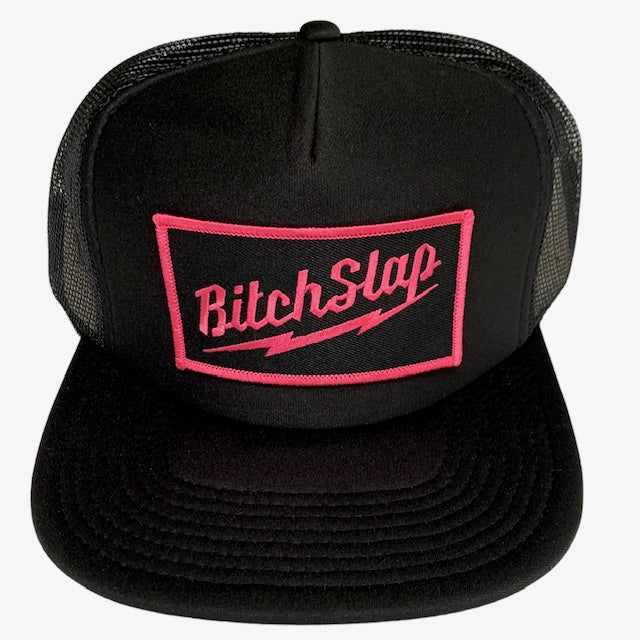 Bitchslap Hot Pink Big Bolt Patch Black Trucker Hat – youneedabitchslap